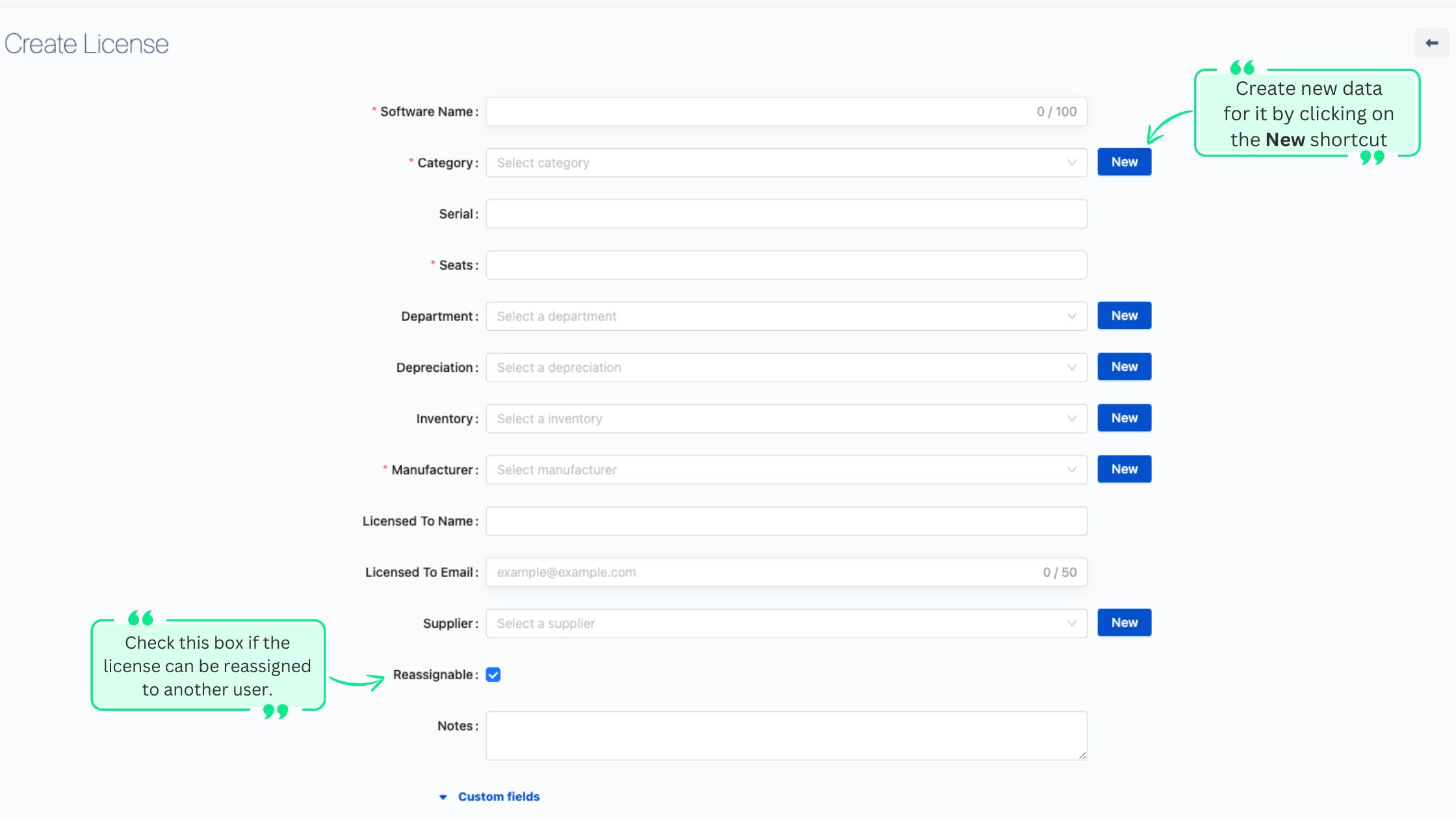 3.2. Create New Licenses